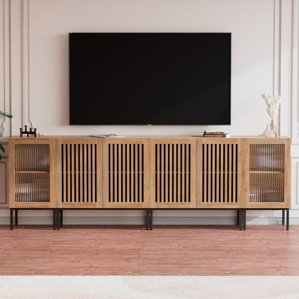 Ebern Designs Storage Cabinet,95" Farmhouse Sideboard Buffet Cabinet With Metal Base And ...